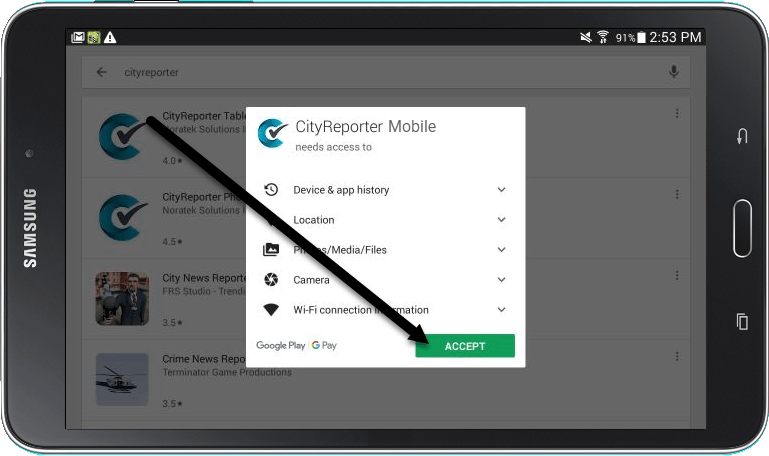 Install CityReporter on Android Tablets and Phones